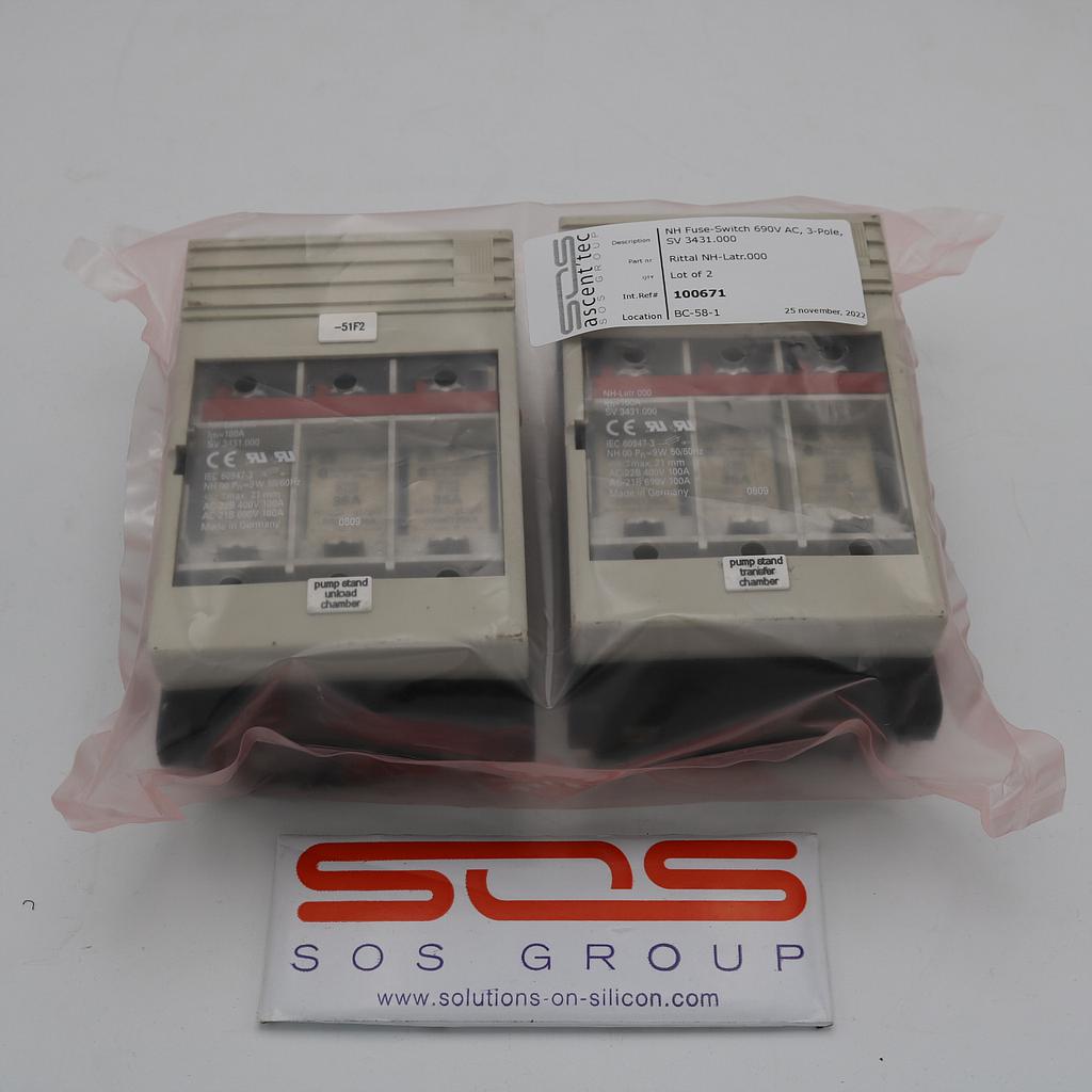 NH Fuse-Switch 690V AC, 3-Pole, SV 3431.000, Lot of 2- SOS Ascent'tec
